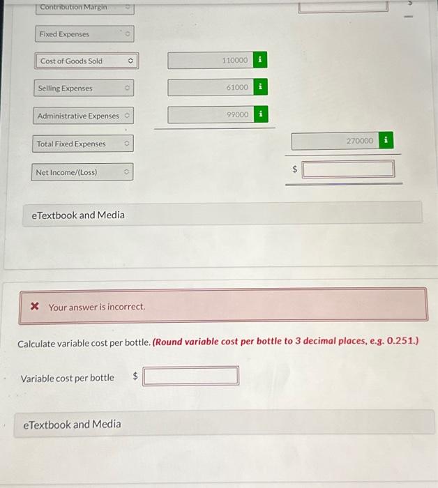 Solved Calculate variable cost per bottle. (Round variable | Chegg.com