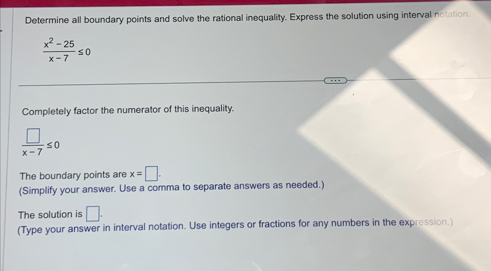 Solved Determine all boundary points and solve the rational | Chegg.com