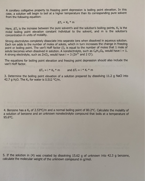 Solved A corollary colligative property to freezing point | Chegg.com