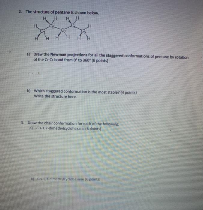 Solved 2 The structure of pentane is shown below. HH Н. HE Н | Chegg.com