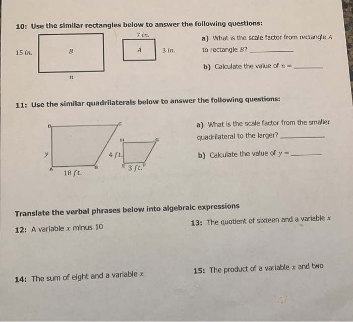 Solved 10: Use the similar rectangles below to answer the | Chegg.com