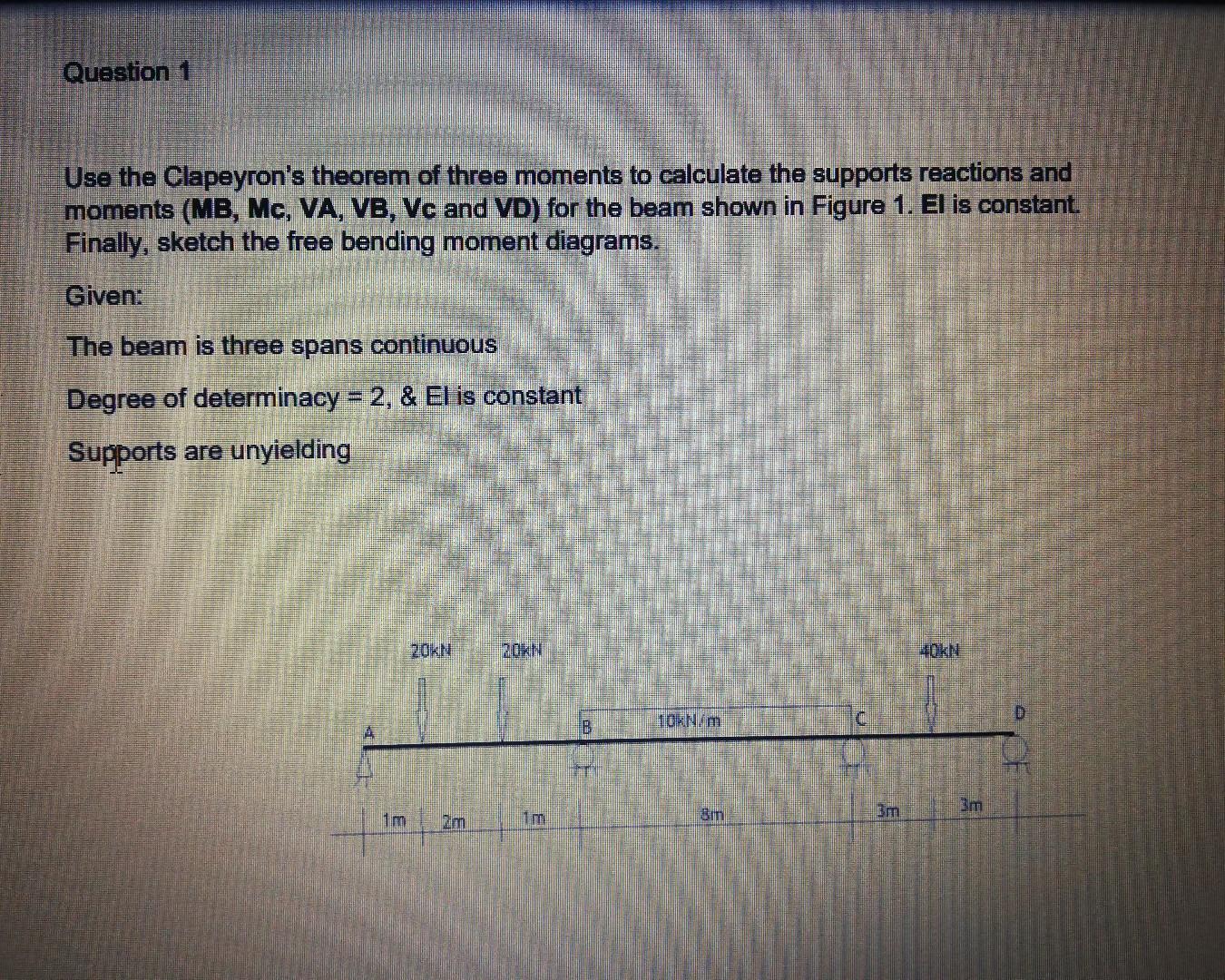 Solved Question 1 Use the Clapeyron's theorem of three | Chegg.com