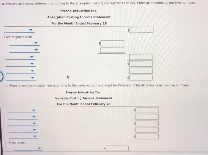 Solved Income statements under absorption costing and | Chegg.com