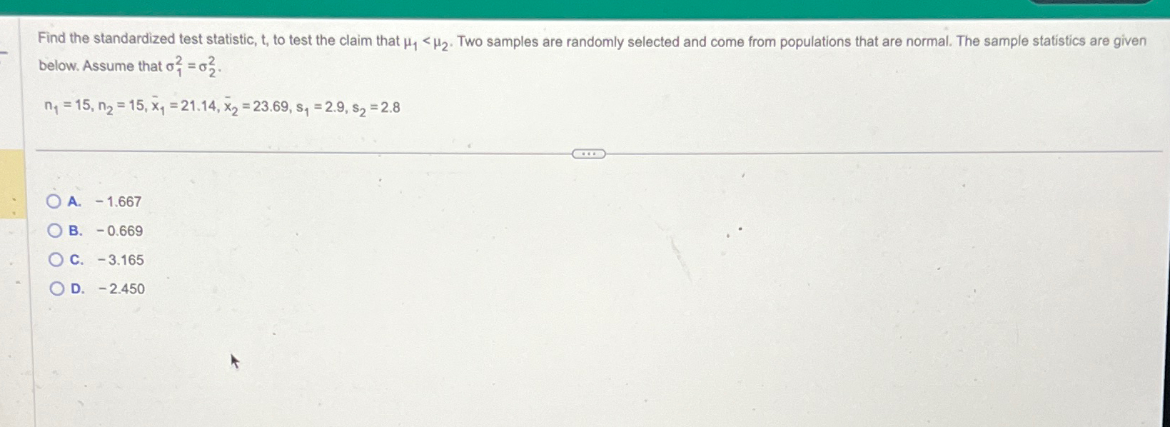 Solved Find the standardized test statistic, t, ﻿to test the | Chegg.com