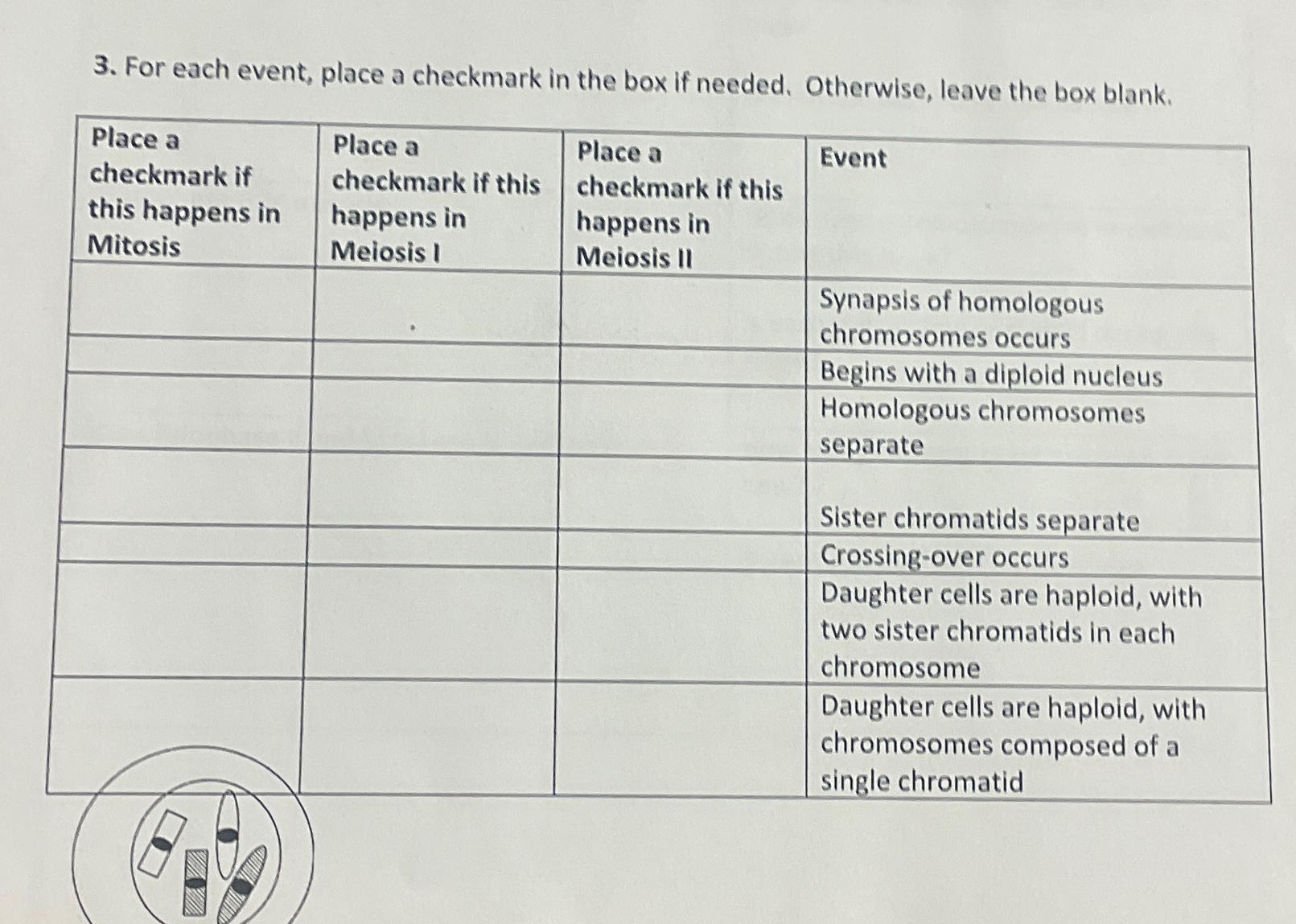 Solved For each event, place a checkmark in the box if | Chegg.com