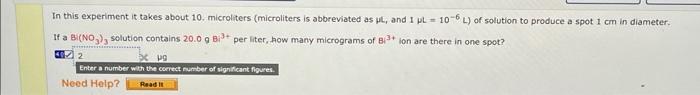 Solved In this experiment it takes about 10. microliters | Chegg.com