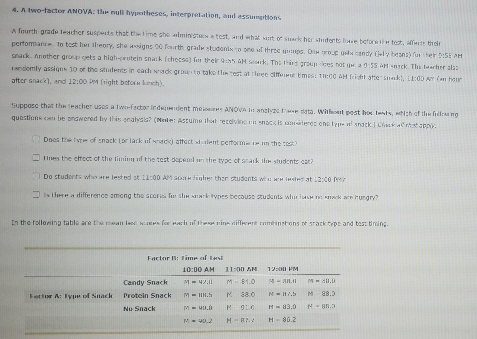 Solved A two factor ANOVA the null hypotheses interpretation | Chegg.com