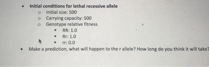 Solved Initial conditions for lethal recessive allele o | Chegg.com