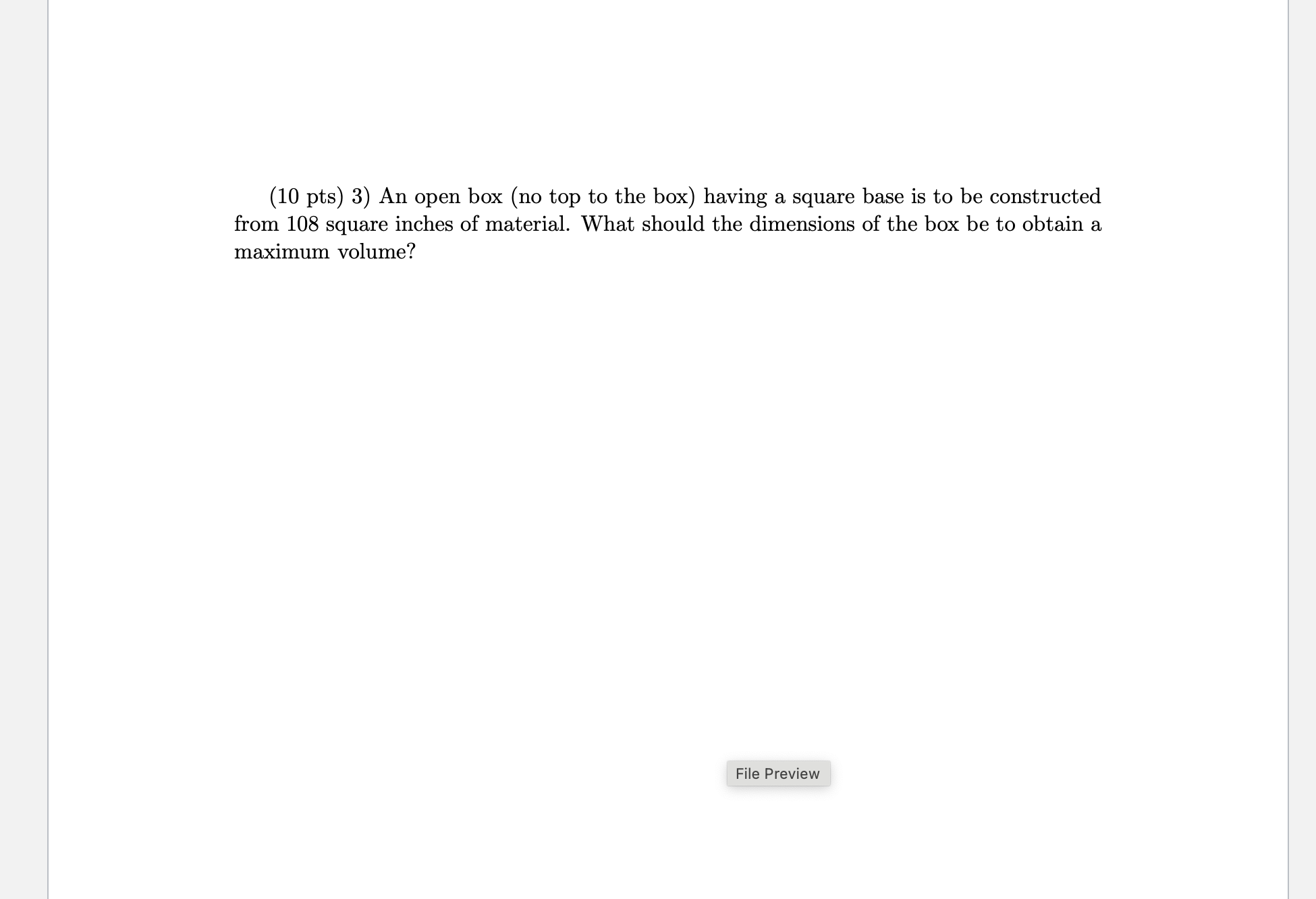 Solved (10 ﻿pts) 3) ﻿An open box (no top to the box) ﻿having | Chegg.com