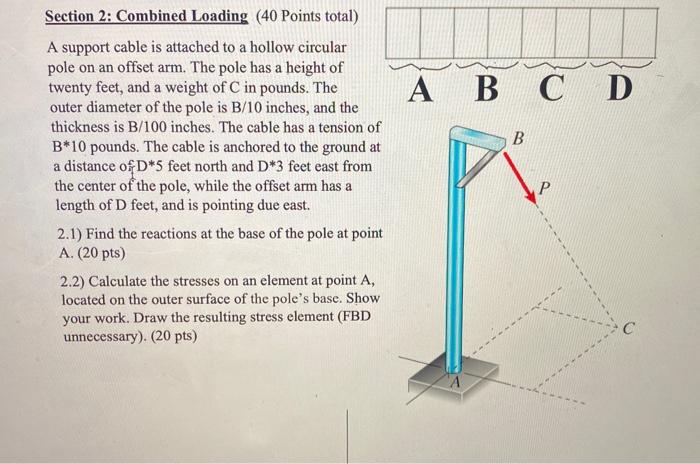 Solved A B C D B Section 2: Combined Loading (40 Points | Chegg.com