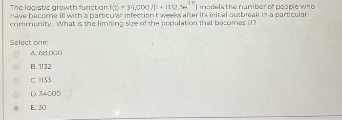 Solved The logistic growth function f(t) = 34,000/(1 + | Chegg.com