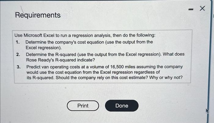 Solved Data tableRequirements Use Microsoft Excel to run a | Chegg.com