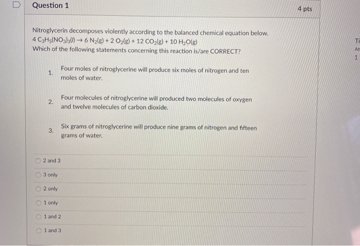Solved Question 1 4 pts Nitroglycerin decomposes violently | Chegg.com