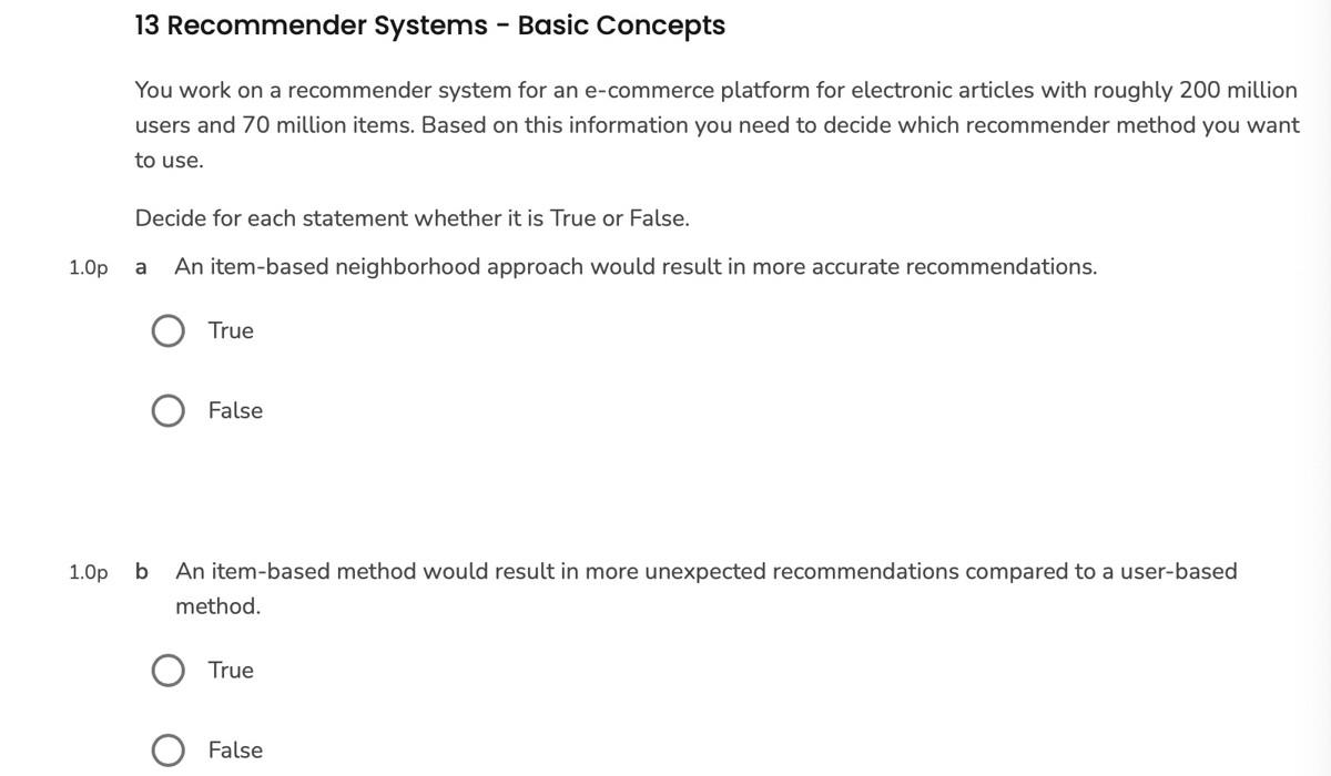 Solved 13 Recommender Systems - Basic Concepts You work on a | Chegg.com