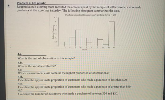 Solved Problem 4 (28 points) Roughuiyatou's clothing store | Chegg.com