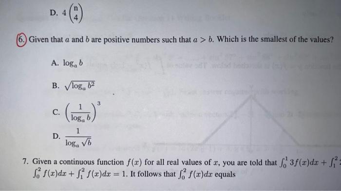 Solved D. 4(n4) 6. Given that a and b are positive numbers | Chegg.com