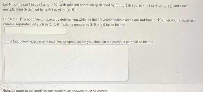 Solved A vector space over R is a set V of objects (called | Chegg.com