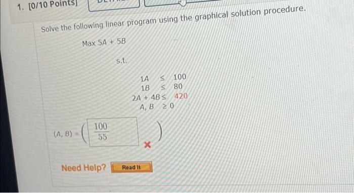 Solved 1. [0/10 Points) Solve the following linear program | Chegg.com