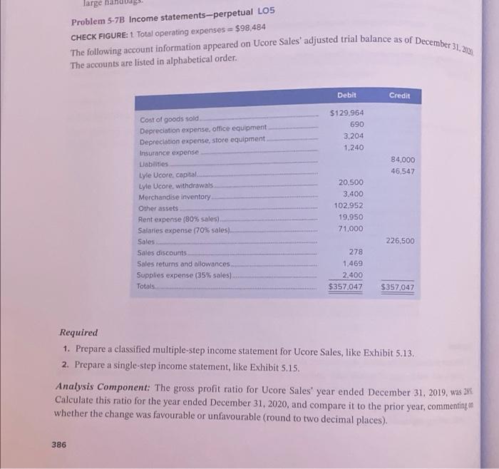Solved large Problem 5-7B Income statements-perpetual L05 | Chegg.com