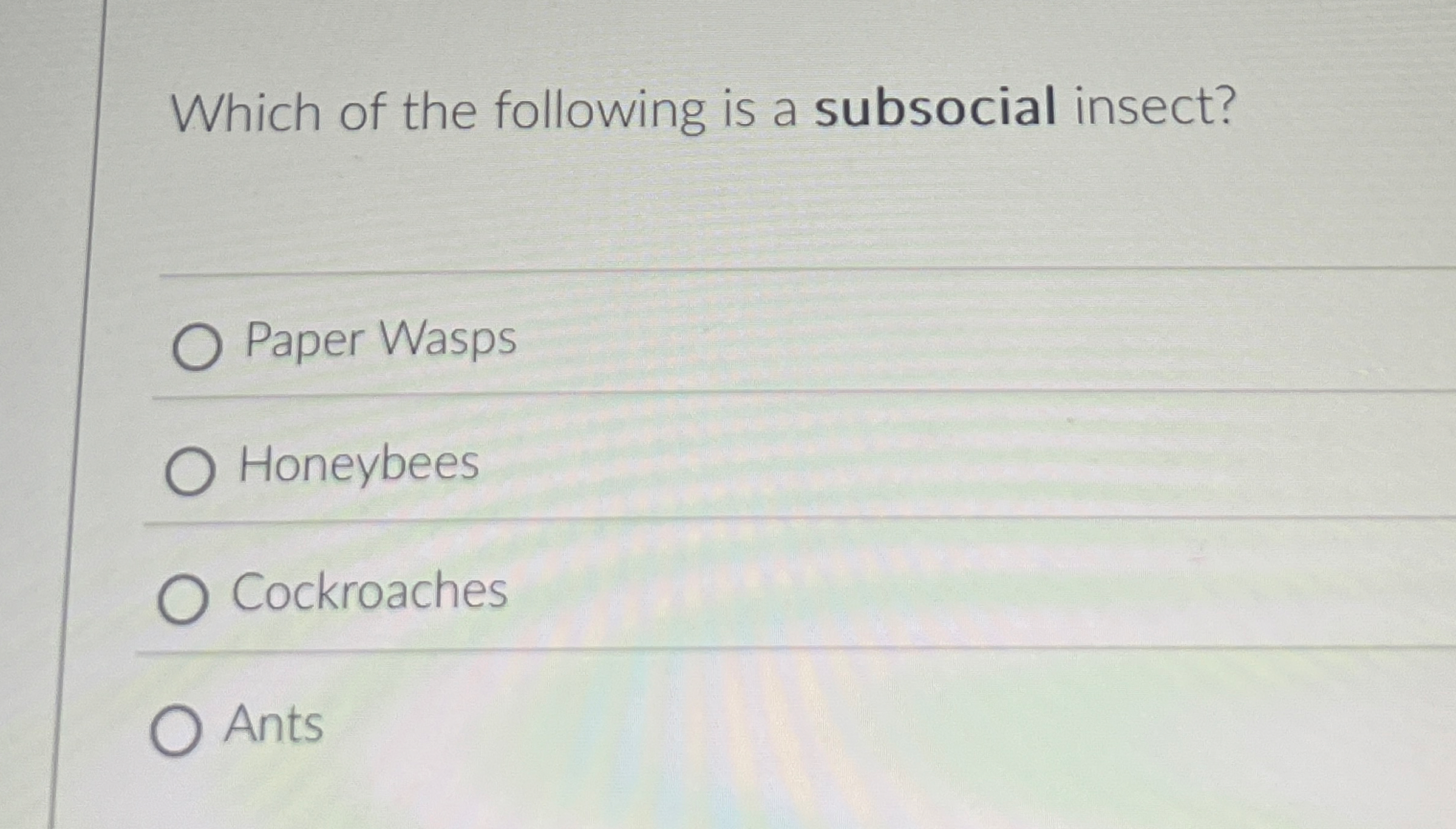 Solved Which of the following is a subsocial insect?Paper | Chegg.com