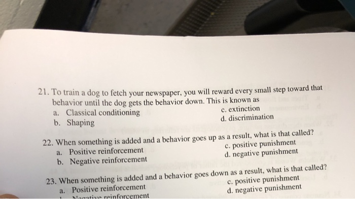 Solved 21. To train a dog to fetch your newspaper, you will | Chegg.com