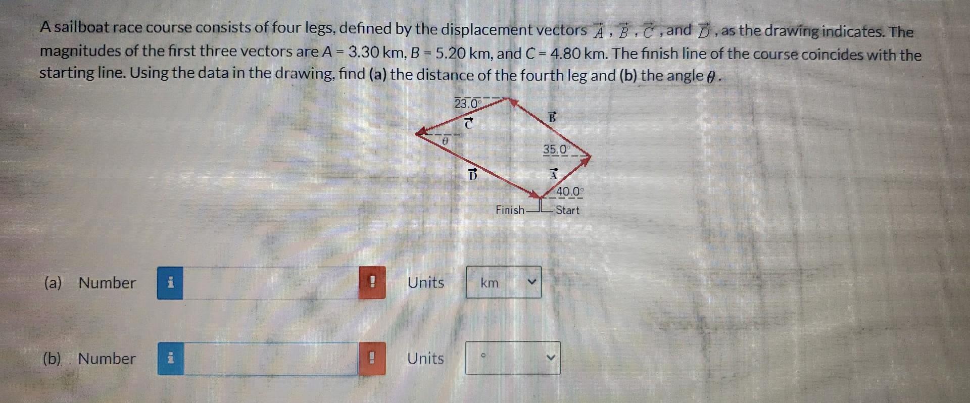 Solved A sailboat race course consists of four legs, defined | Chegg.com