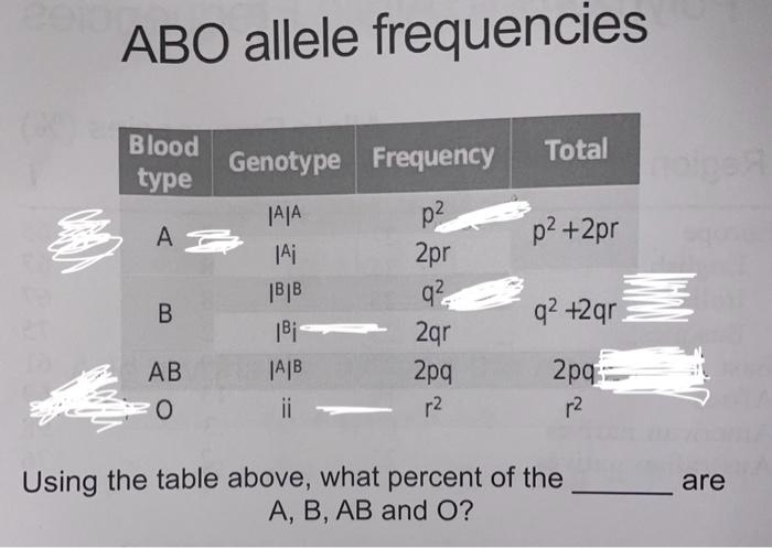 Solved ABO allele frequencies Using the table above, what | Chegg.com