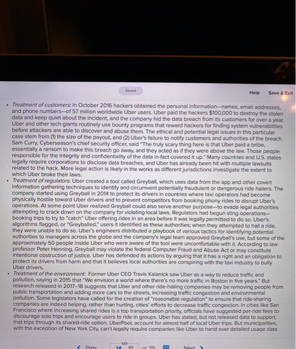 Solved Saved Help Save & E Required information Uber | Chegg.com