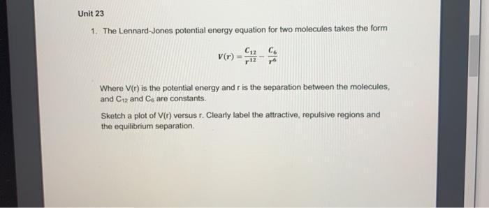 Solved Unit 23 1. The Lennard-Jones potential energy | Chegg.com
