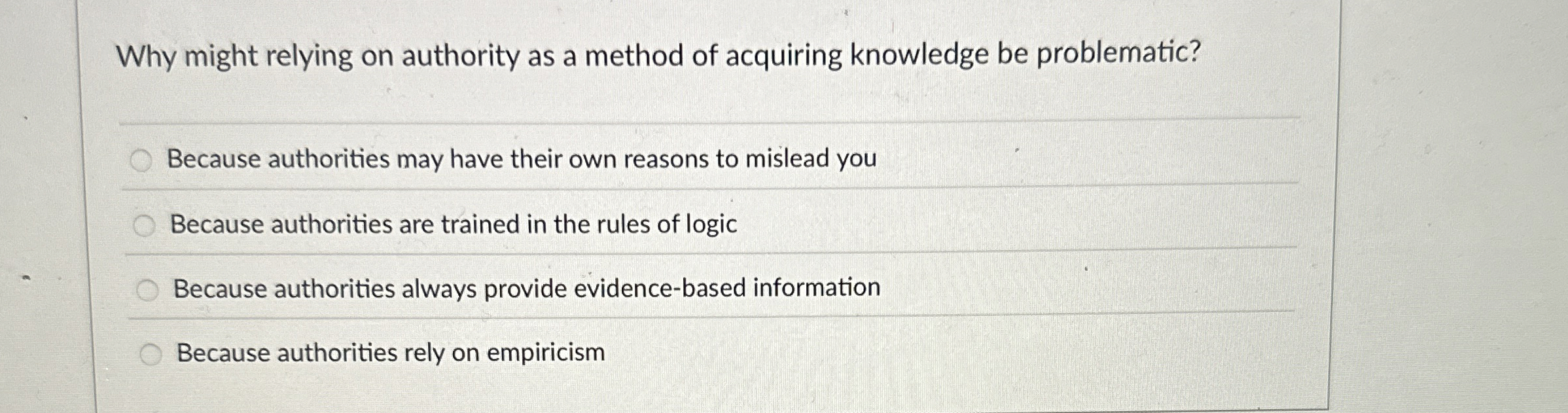 Solved Why might relying on authority as a method of | Chegg.com
