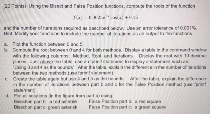 Solved (20 Points) Using the Bisect and False Position | Chegg.com