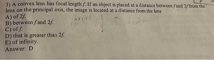 Solved 3) A convex lens has focal length f. If an object is | Chegg.com