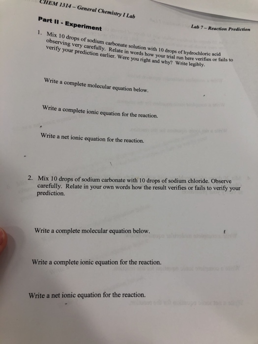 Solved CHEM 1314 - General Chemistry I Lab Lab 7-Reaction | Chegg.com