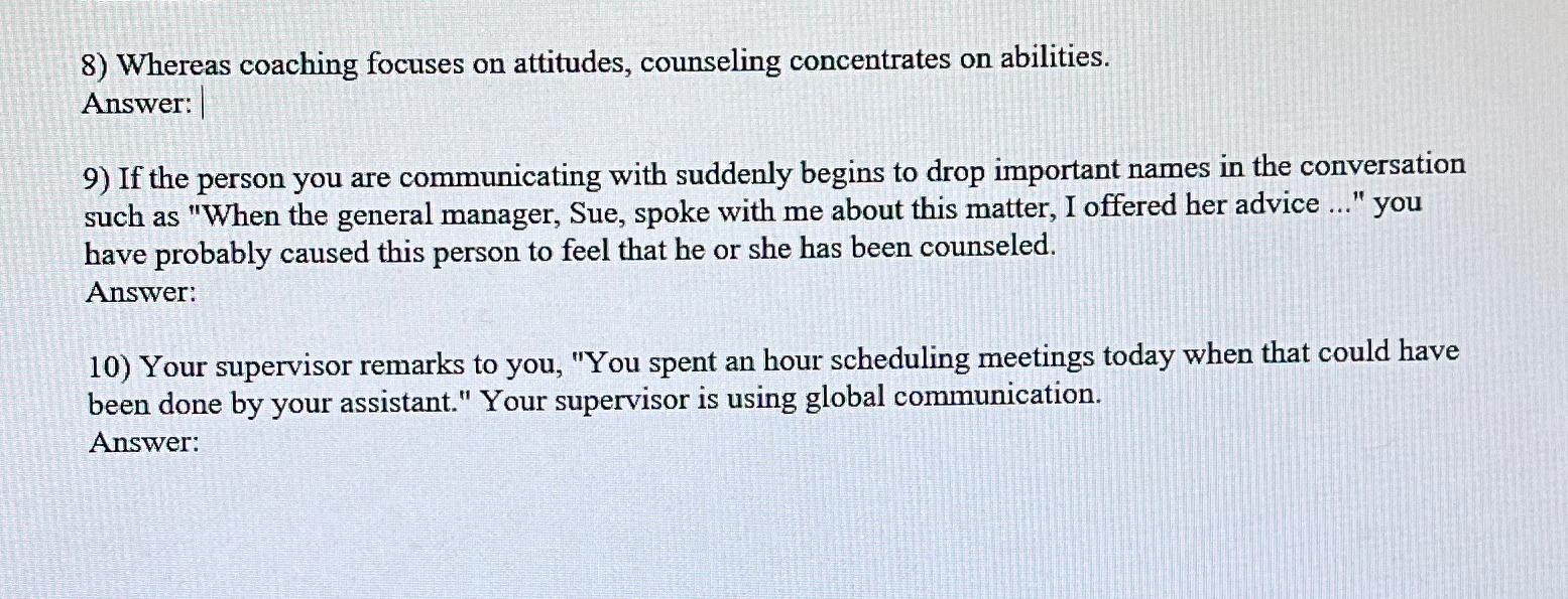 Solved Whereas coaching focuses on attitudes, counseling | Chegg.com