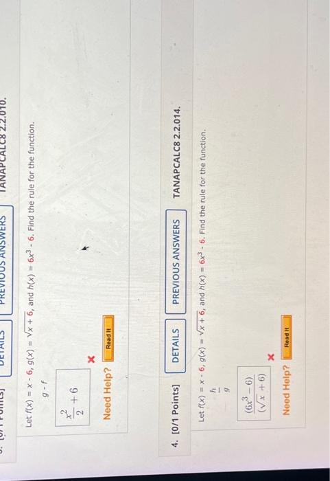 Solved Let f(x)=x−6,g(x)=x+6, and h(x)=6x3−6. Find the rule | Chegg.com