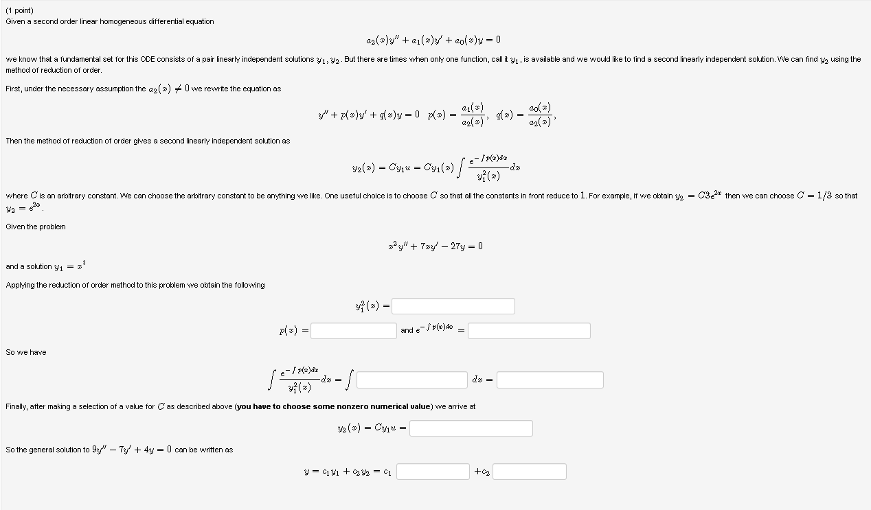 Solved 1 ﻿pointgiven A Second Order Linear Homogeneous 4315
