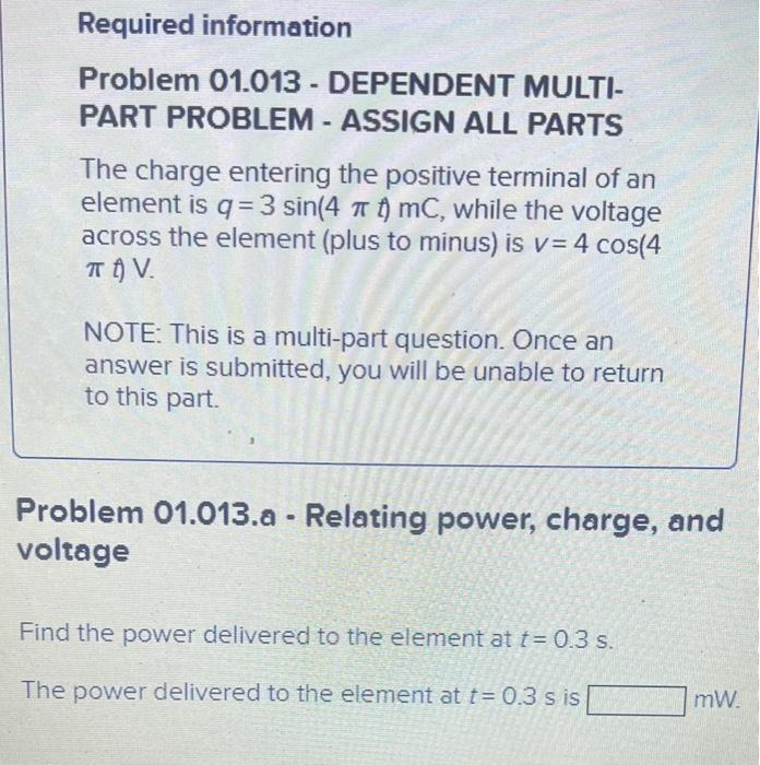 Solved Required information Problem 01.013 - DEPENDENT | Chegg.com