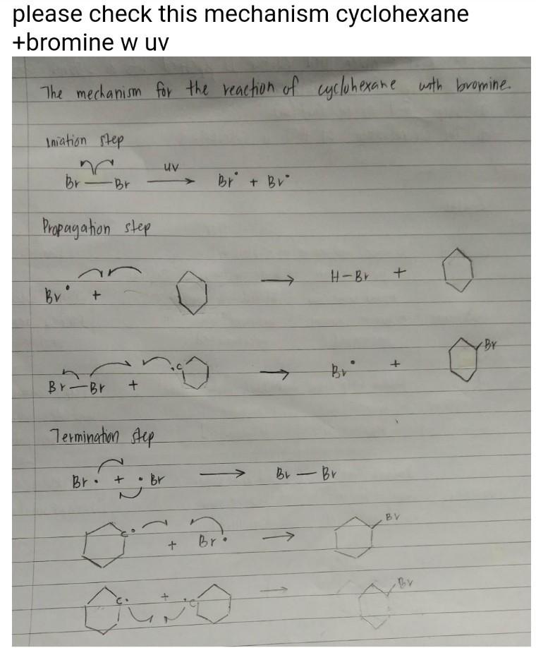 Solved please check this mechanism cyclohexane +bromine w uv | Chegg.com