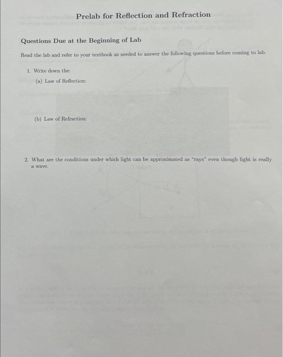 Solved Prelab for Reflection and Refraction Questions Due at | Chegg.com