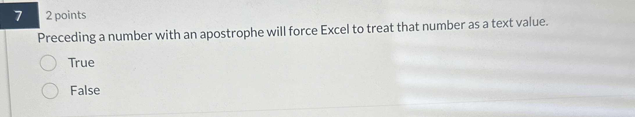 Solved 72 ﻿pointsPreceding a number with an apostrophe will | Chegg.com