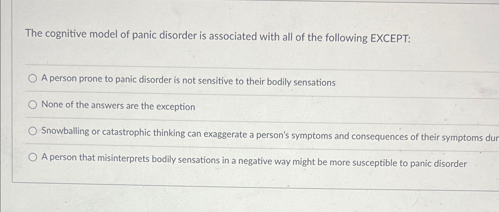 Solved The cognitive model of panic disorder is associated | Chegg.com
