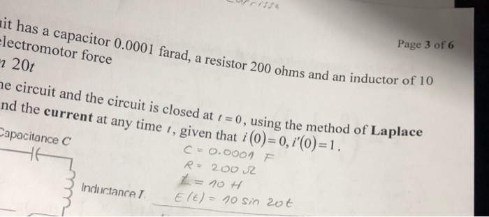 Solved A series circuit has capacitor 0.0001 farad, resistor | Chegg.com