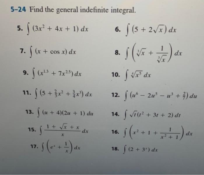 Solved 5-24 Find the general indefinite integral. 5. | Chegg.com