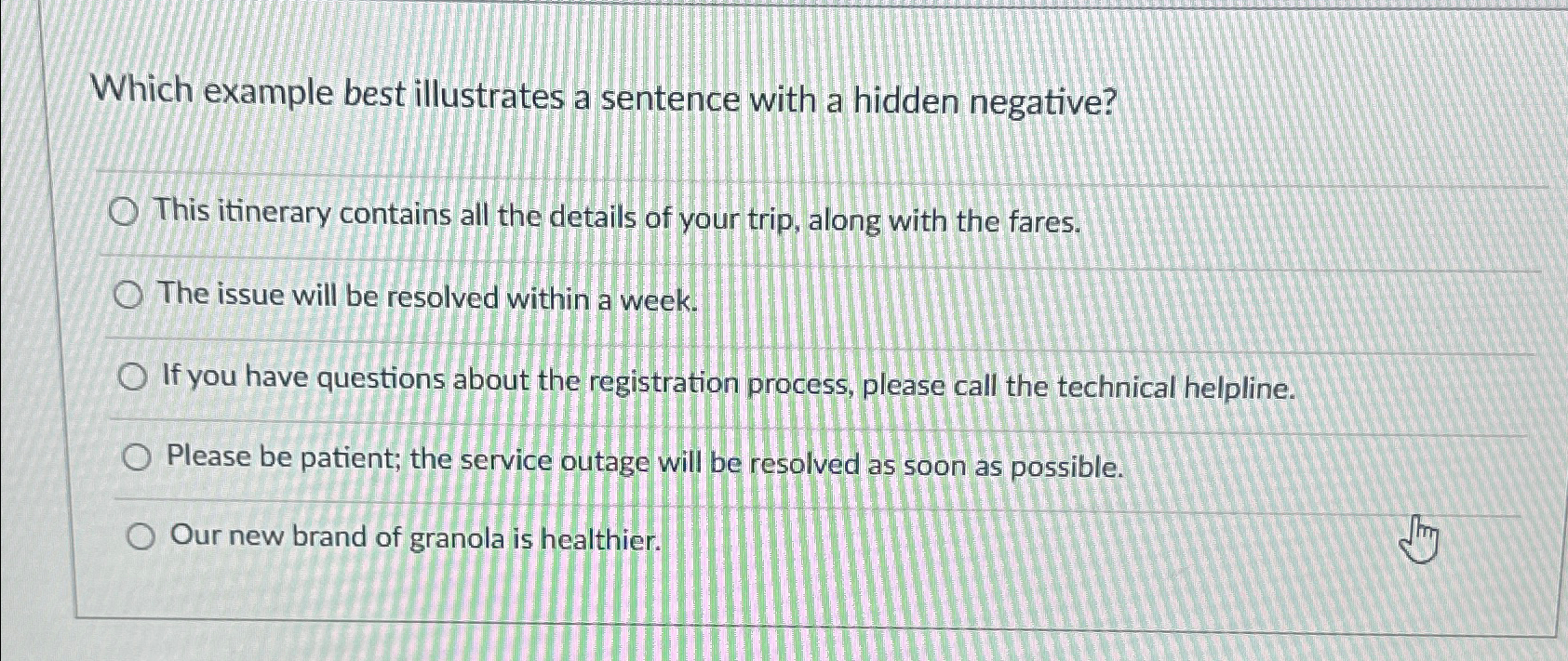 Solved Which example best illustrates a sentence with a | Chegg.com