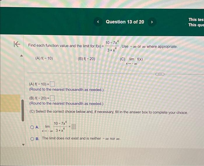 Solved Find each function value and the limit for | Chegg.com