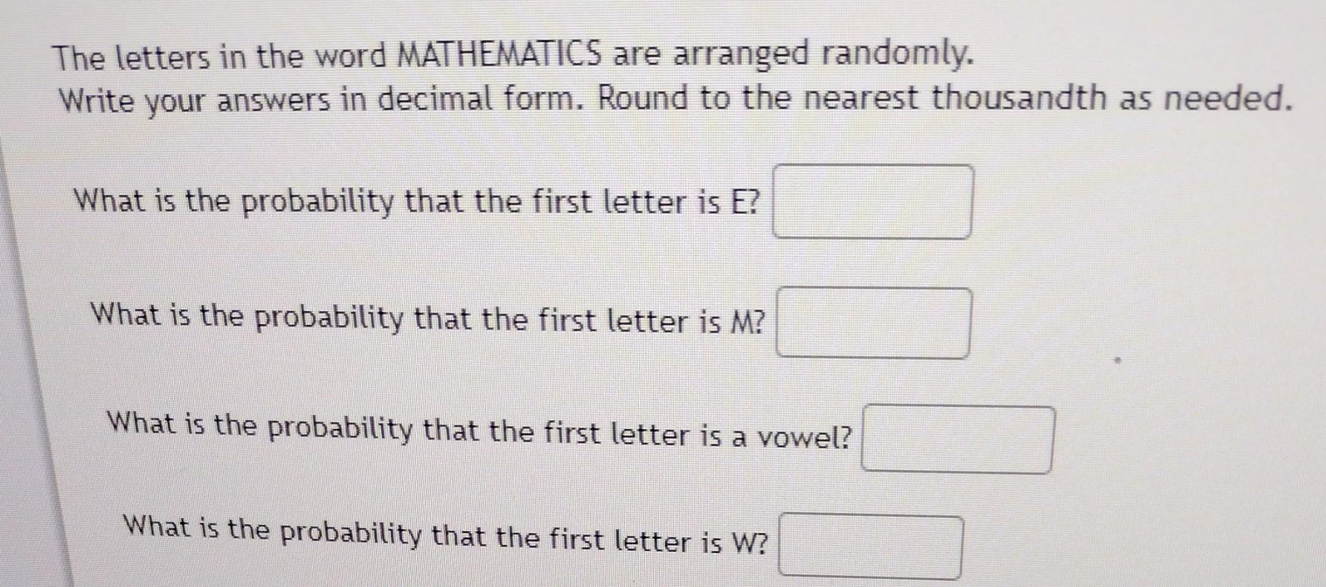 Solved The letters in the word MATHEMATICS are arranged | Chegg.com