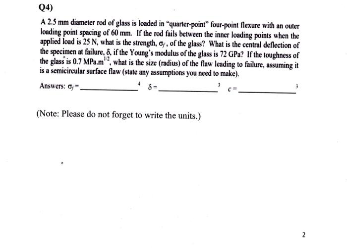 [Solved]: A 2.5mm diameter rod of glass is loaded in "q