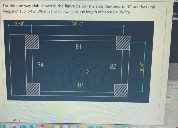 Solved For the one way slab shown in the figure below; the | Chegg.com