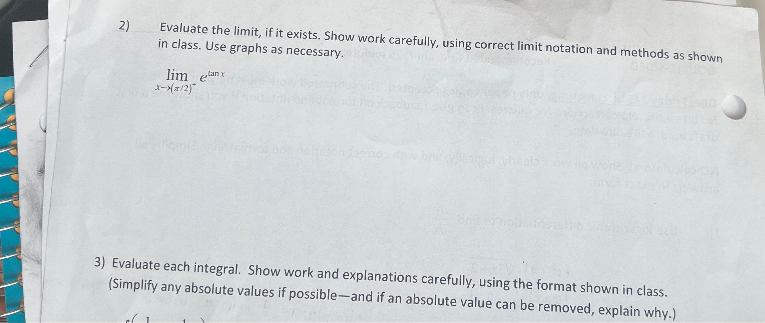 Solved Evaluate the limit, ﻿if it exists. Show work | Chegg.com