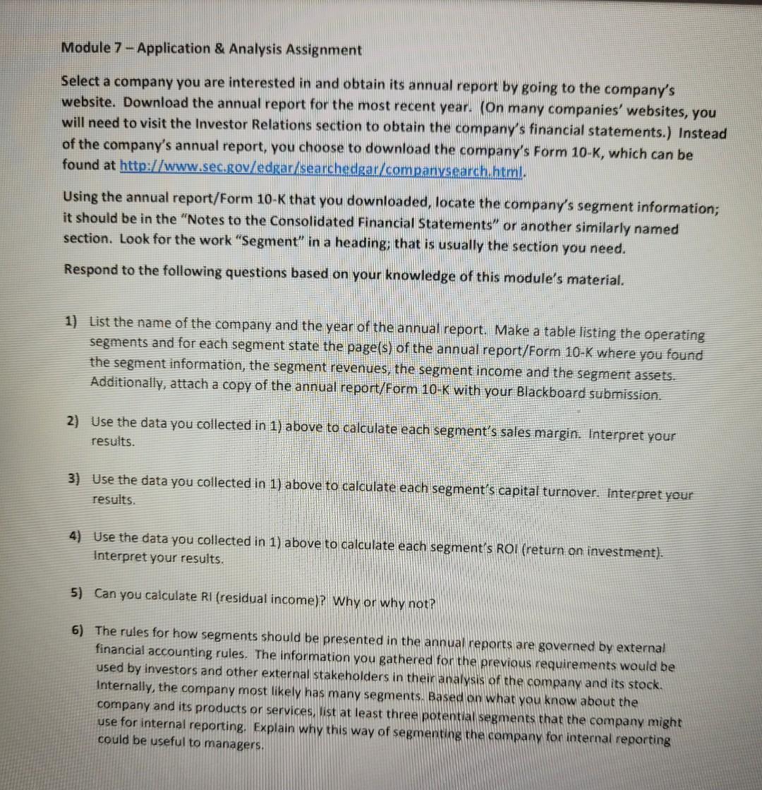 Module 7 - Application & Analysis Assignment Select a | Chegg.com
